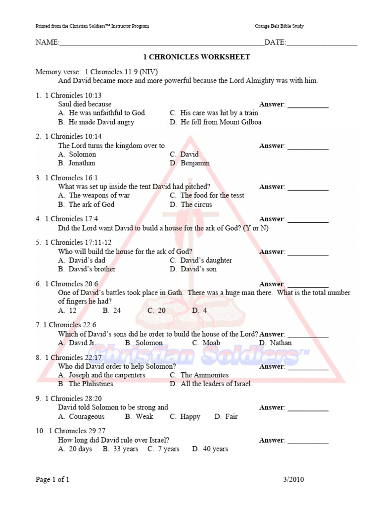 Worksheet_3:_Gold-I_Chronicles | PDF | David | Bible Content