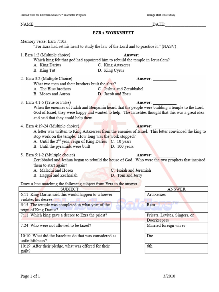 Worksheet 5: Gold-Ezra | PDF | Ezra | Hebrew Bible People