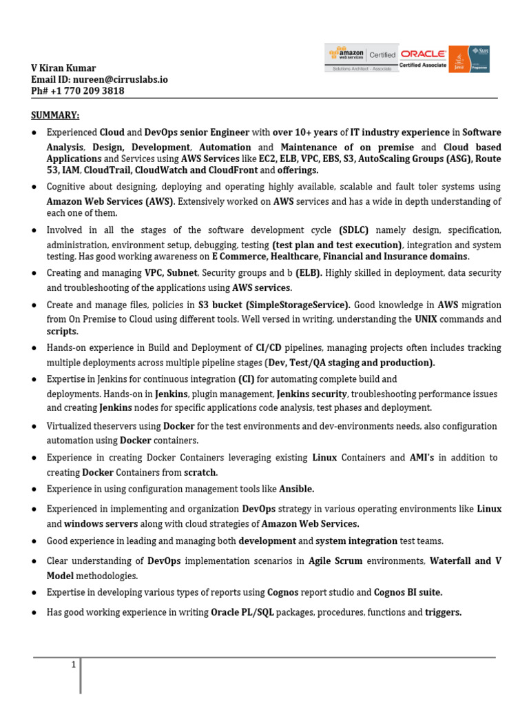 Kiran Kumar - AWS Cloud - Devops | PDF | Amazon Web Services | Cloud Computing