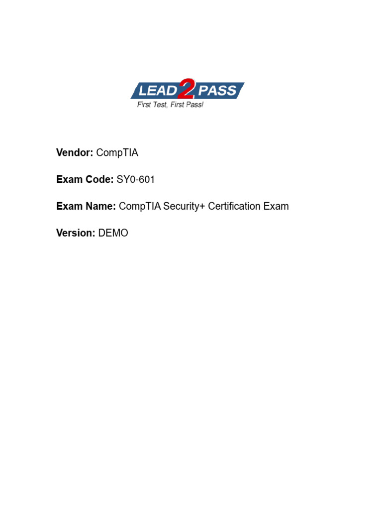 Vendor: Comptia Exam Code: Sy0-601 Exam Name: Comptia Security+ ...