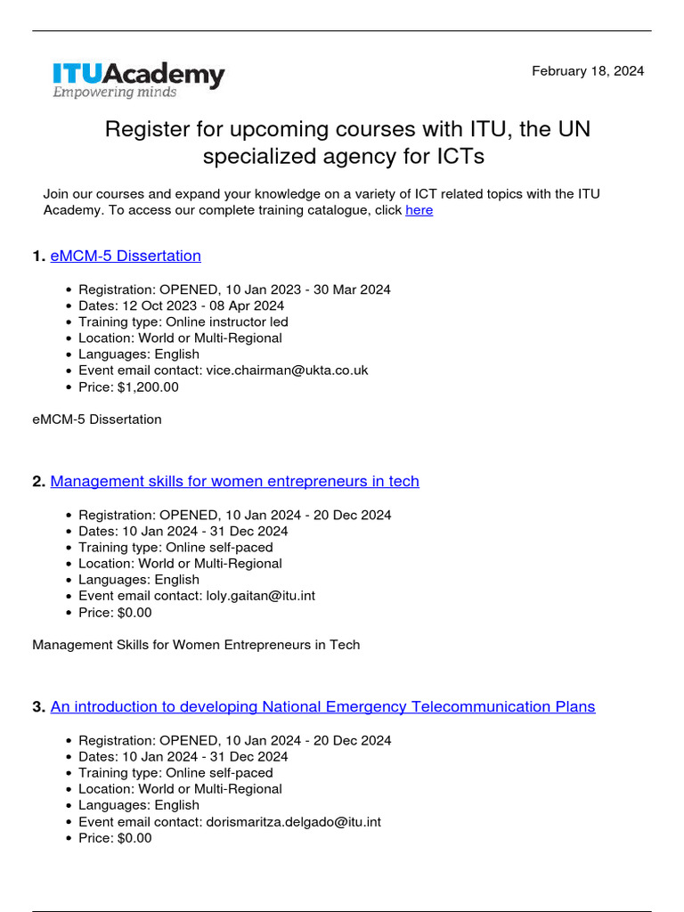ITU Academy Course Catalogue - 18 February 2024 | PDF | Internet ...