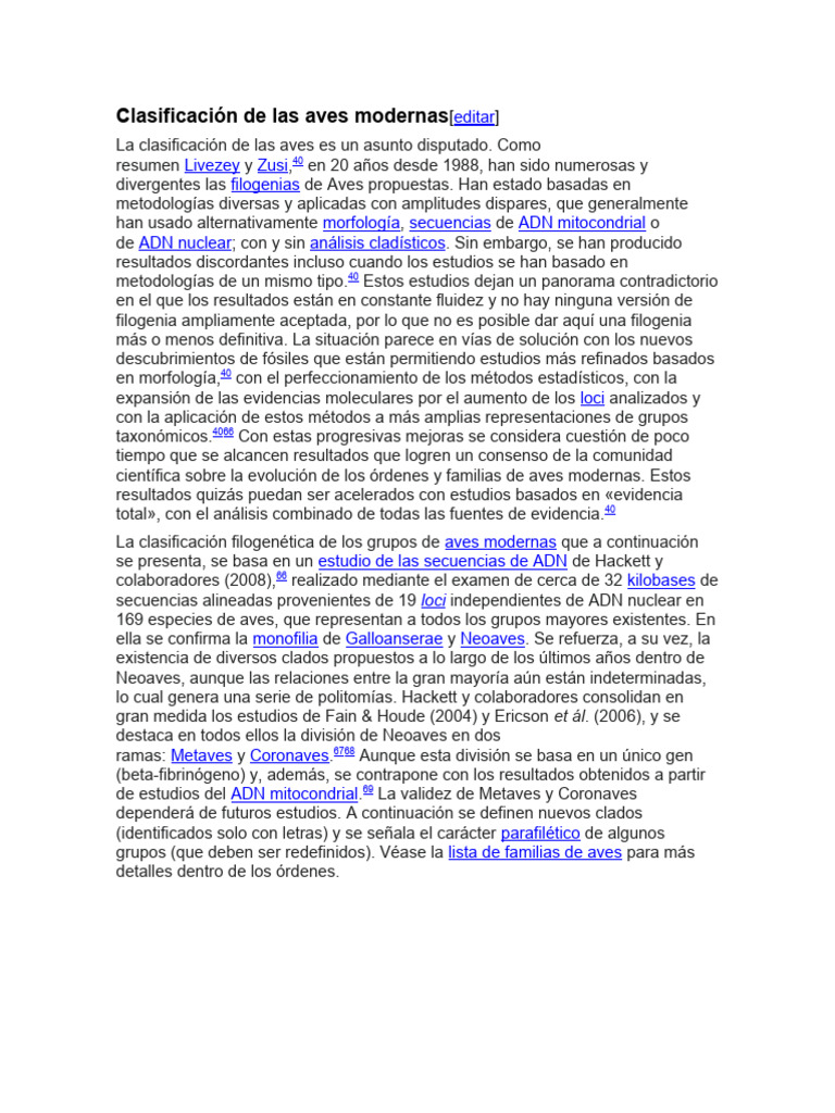 Clasificación de Las Aves | Descargar gratis PDF | Aves | Filogenética