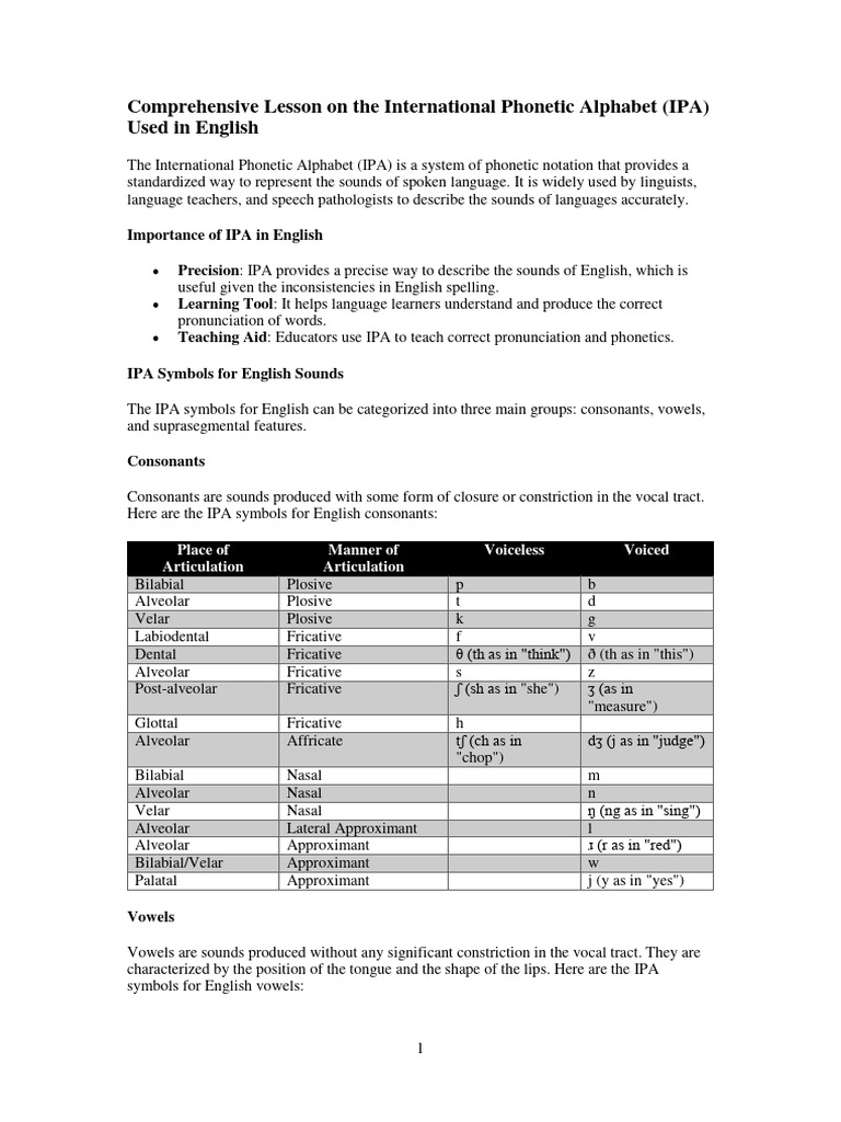 IPA in English | PDF | Phonetics | Consonant
