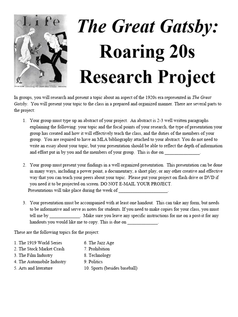 The Great Gatsby 1920s Research Project | PDF | Career & Growth ...