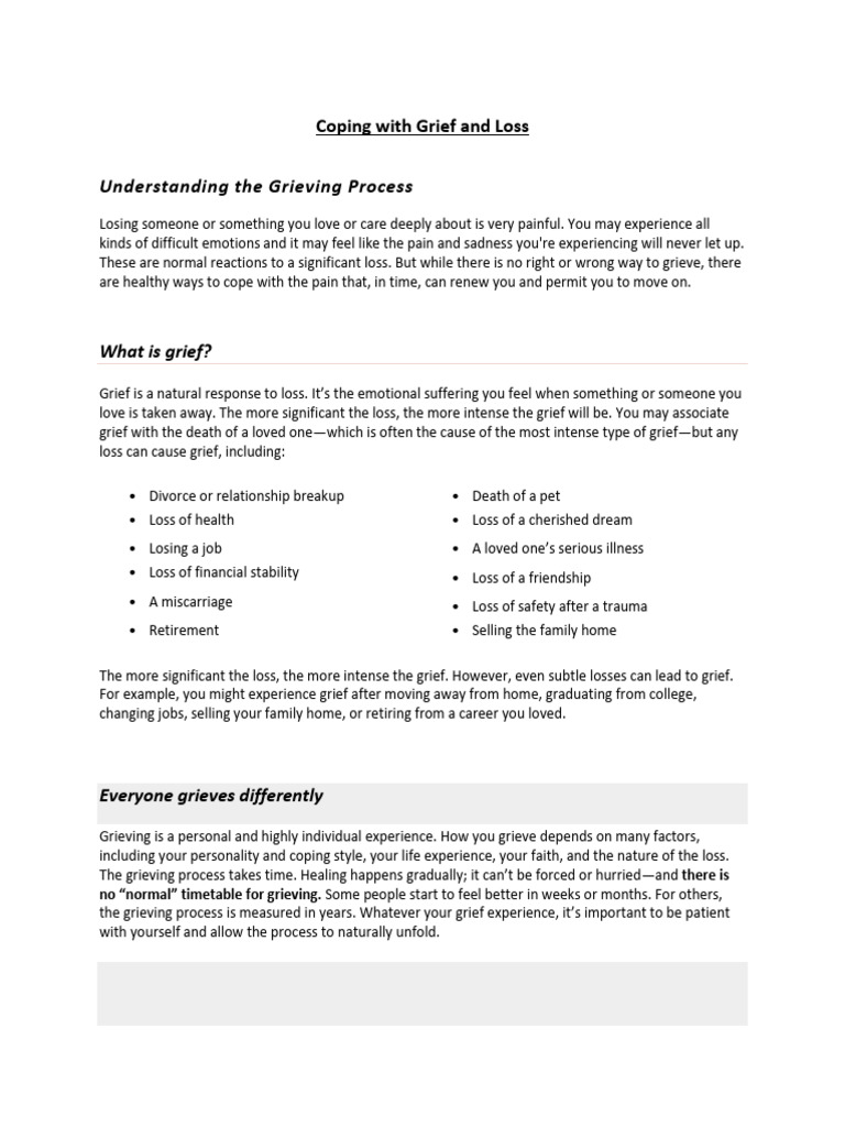 Coping With Grief and Loss | PDF | Grief | Psychological Trauma