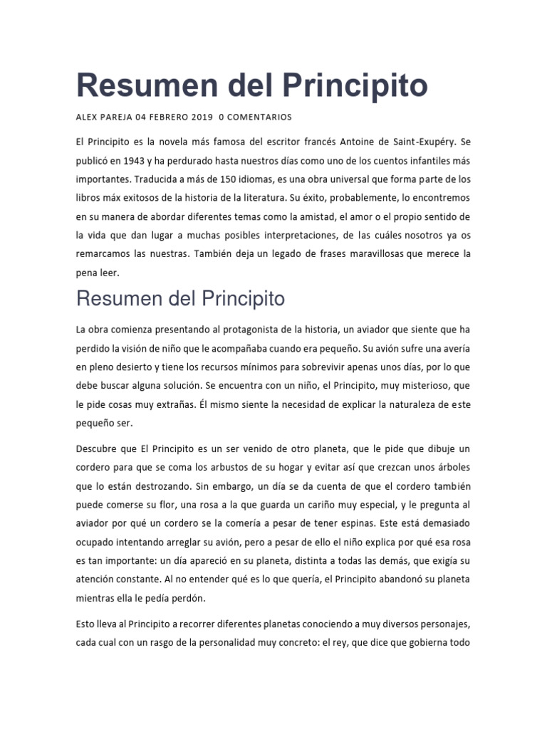 Resumen Del Principito (1) | PDF | El Principito