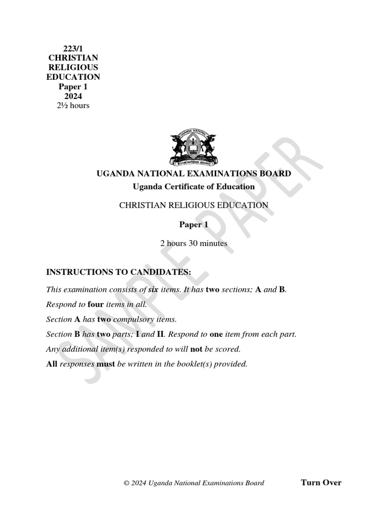 2024 CRE UNEB Exam Paper Insights | PDF | Marriage | Wife