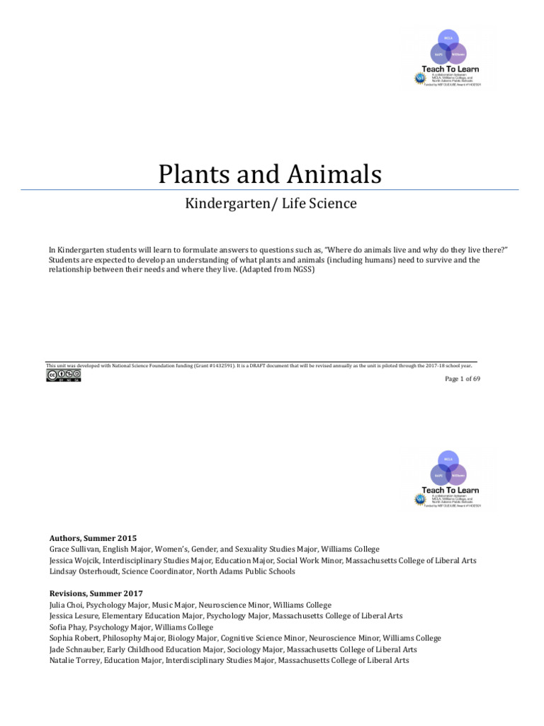 Kindergarten Life Science Unit | PDF | Science | Foods