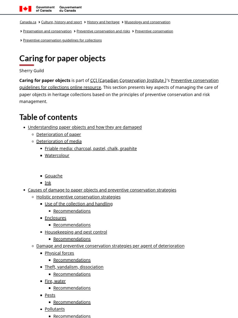 Caring For Paper Objects - Preventive Conservation Guidelines For ...