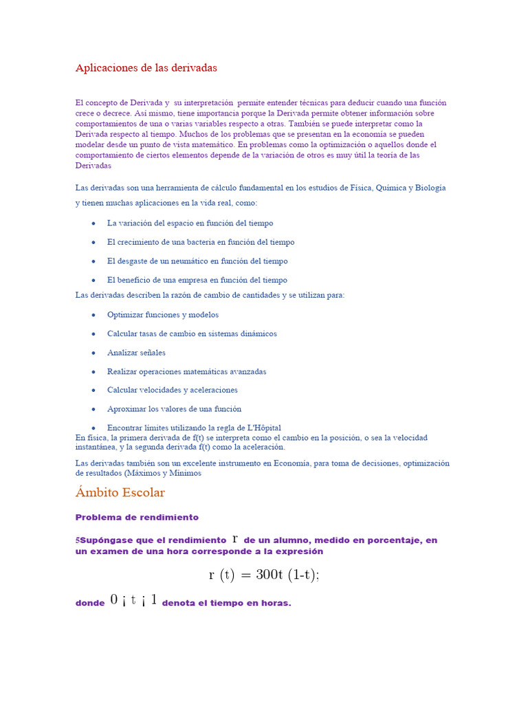 Aplicaciones de las derivadas | PDF | Derivado | Velocidad