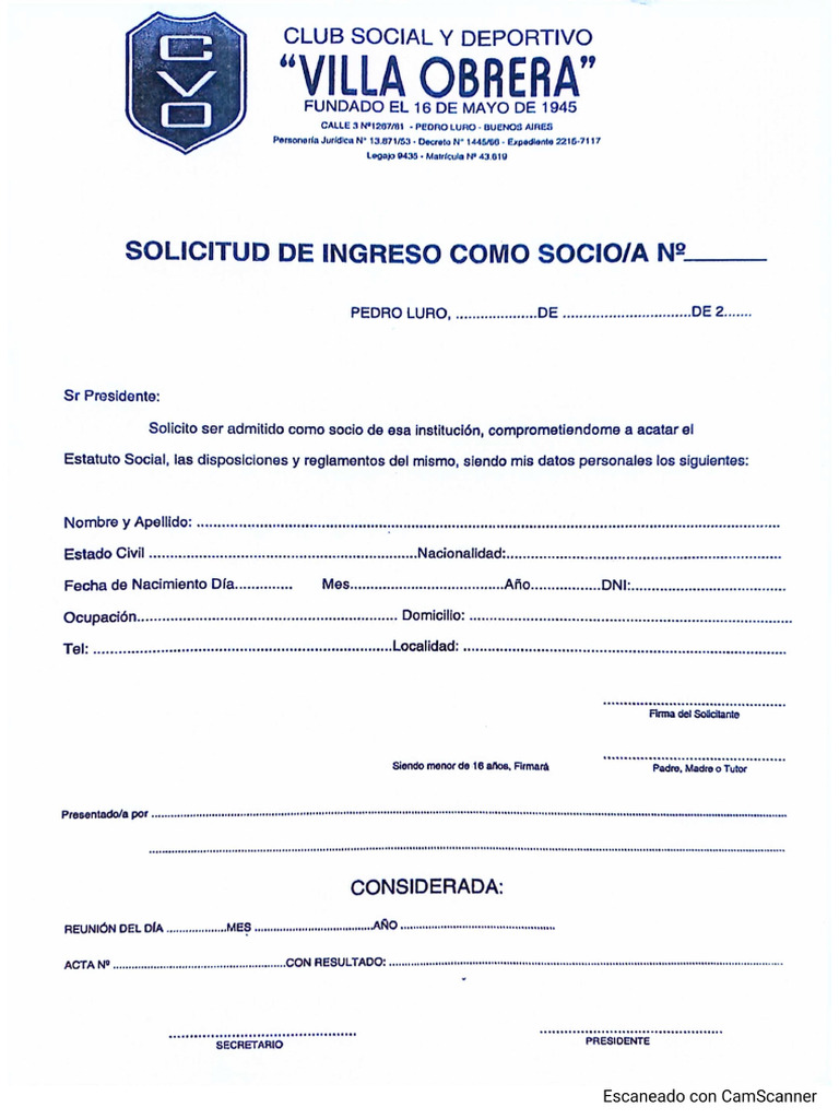 Solicitud de ingreso soci@ | PDF