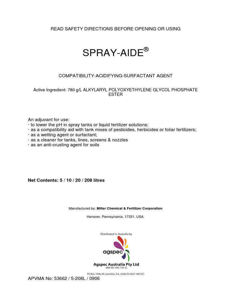 Spray Aide Label | PDF | Pesticide | Fertilizer