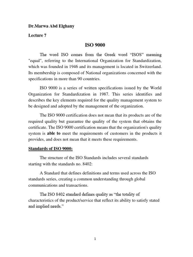 3lecture (8) ISO 9000 | PDF | Iso 9000 | Quality Management System