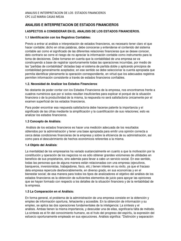 ANALISIS E INTERPRETACION DE ESTADOS FINANCIEROS - PDF VVVVVVVV | PDF | Estado financiero ...