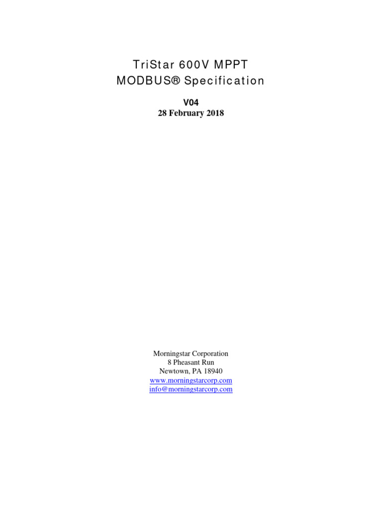 Technical Doc Tristar MPPT 600v Modbus Specification en | PDF | Port (Computer Networking ...