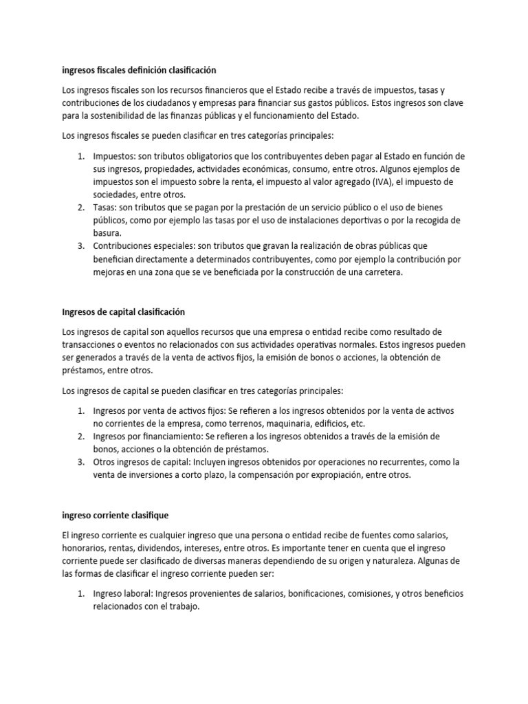 Ingresos Fiscales Definición Clasificación | PDF | Impuestos | Business