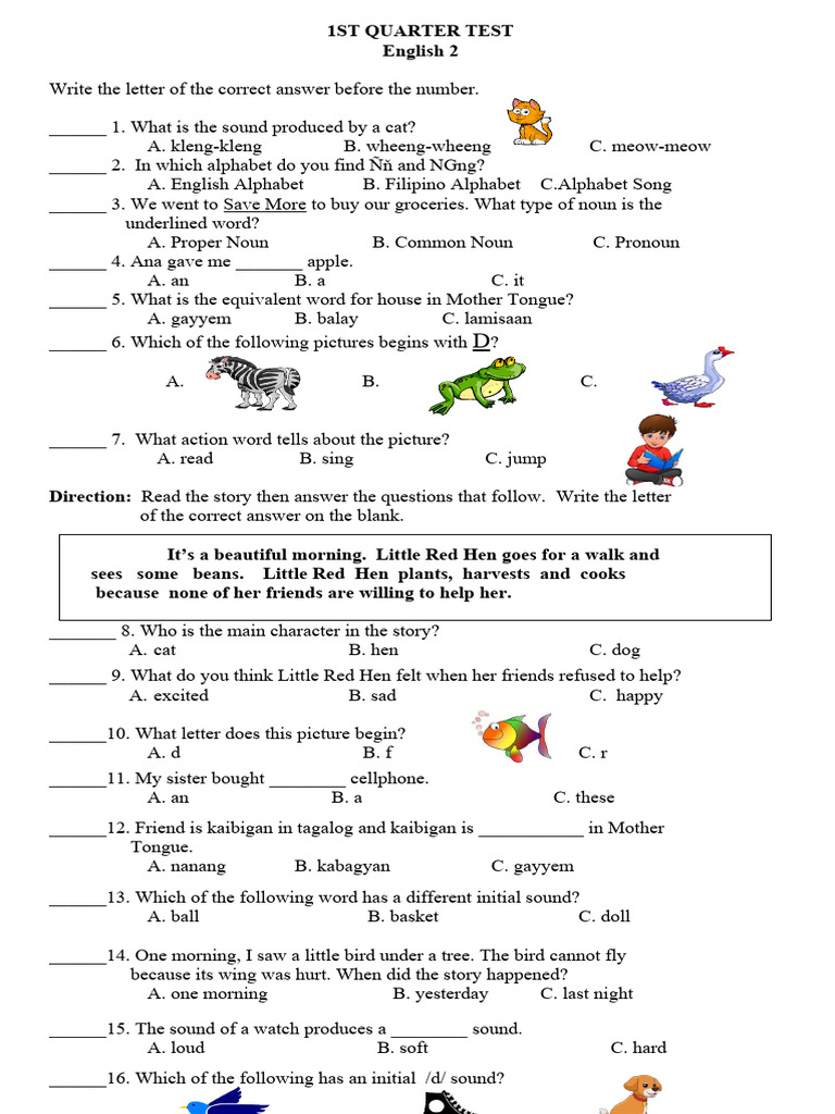 1st Quarter Test in English 2 | PDF | English Language | Grammar