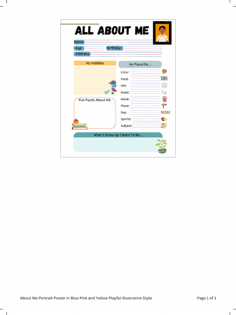 About Me Portrait Poster | PDF
