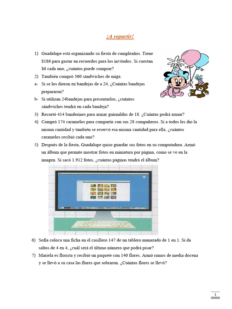 Problemas de División y Cálculo Matemático | PDF | División (Matemáticas)