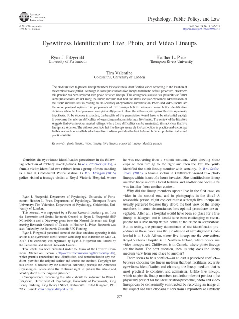 Eyewitness Identification: Live, Photo, and Video Lineups: Ryan J ...