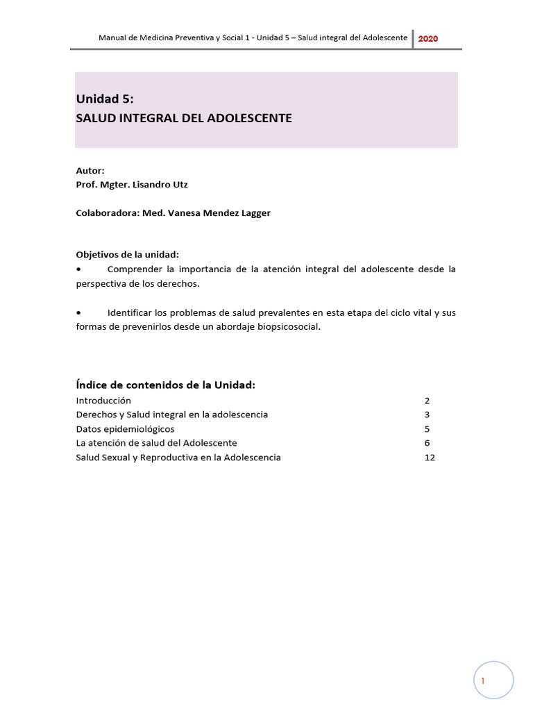 Salud Integral en la Adolescencia 2020 | PDF | Control de la natalidad ...