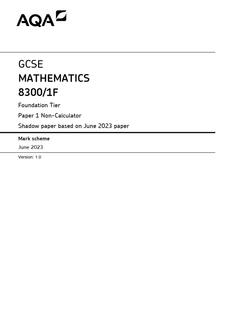 8300 Maths 1F Shadow Mark Scheme June 23 v1.0 | PDF