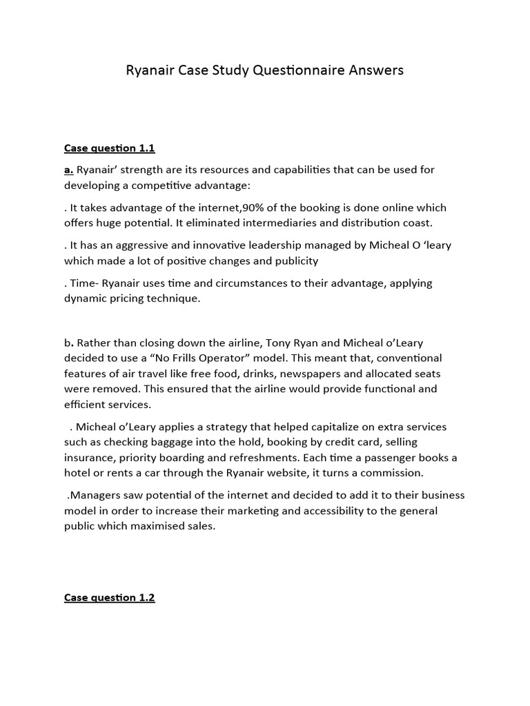 Ryanair Case Study Questionnaire Answers | PDF | Low Cost Carrier ...