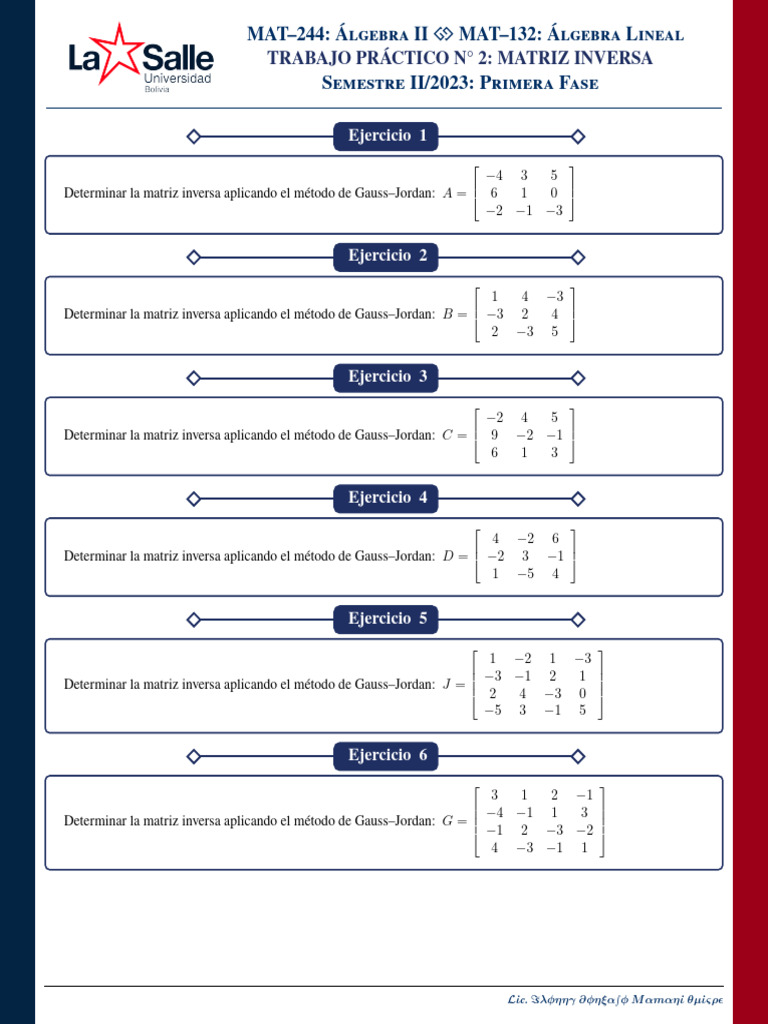 Trabajo Práctico #2 - Álgebra Lineal - Álgebra II - Matriz Inversa | PDF | Matriz (Matemáticas ...