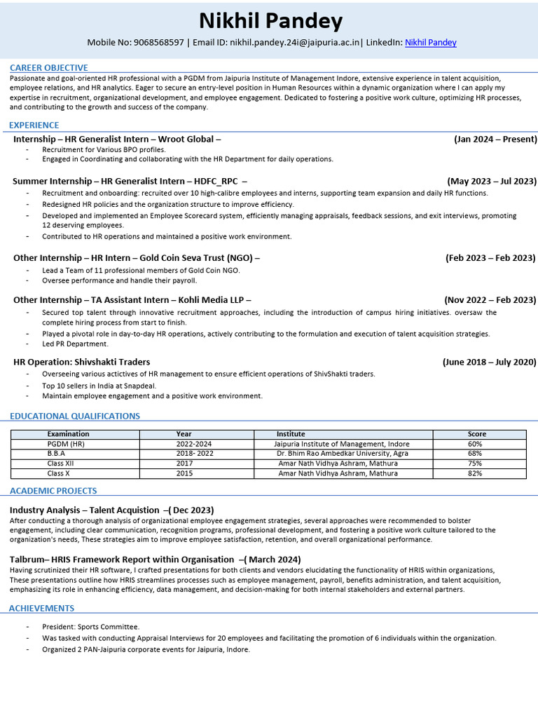 Nikhil Pandey CV | PDF | Recruitment | Business Economics