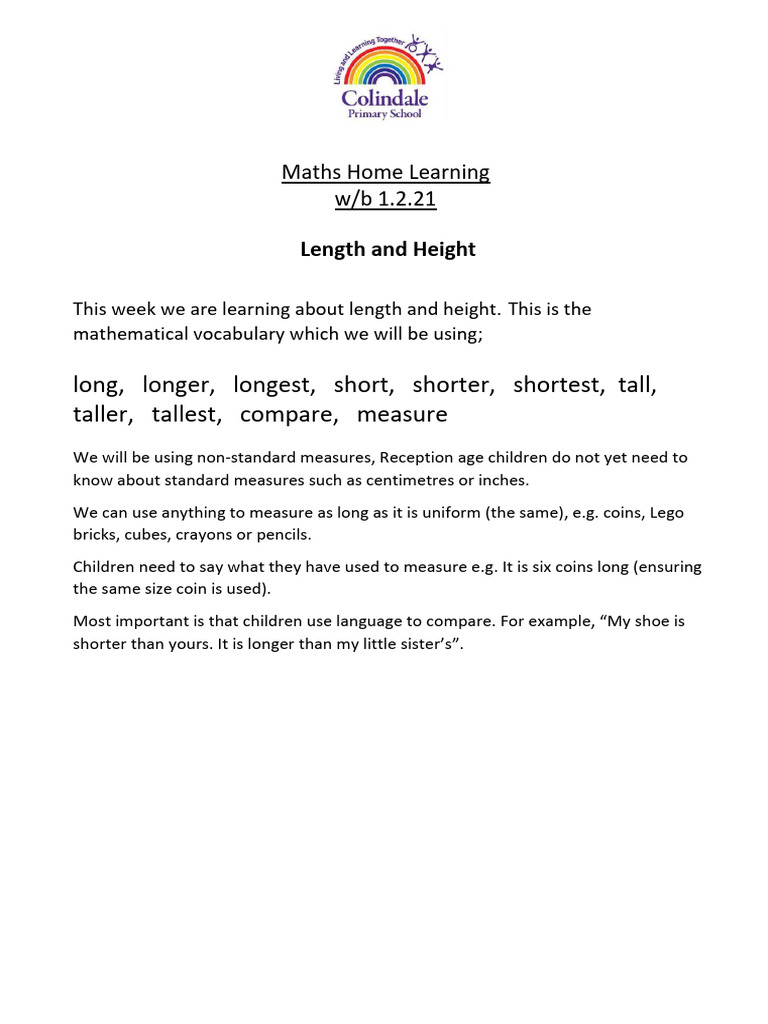 Maths Length and Height 1.2.21 | PDF | Length