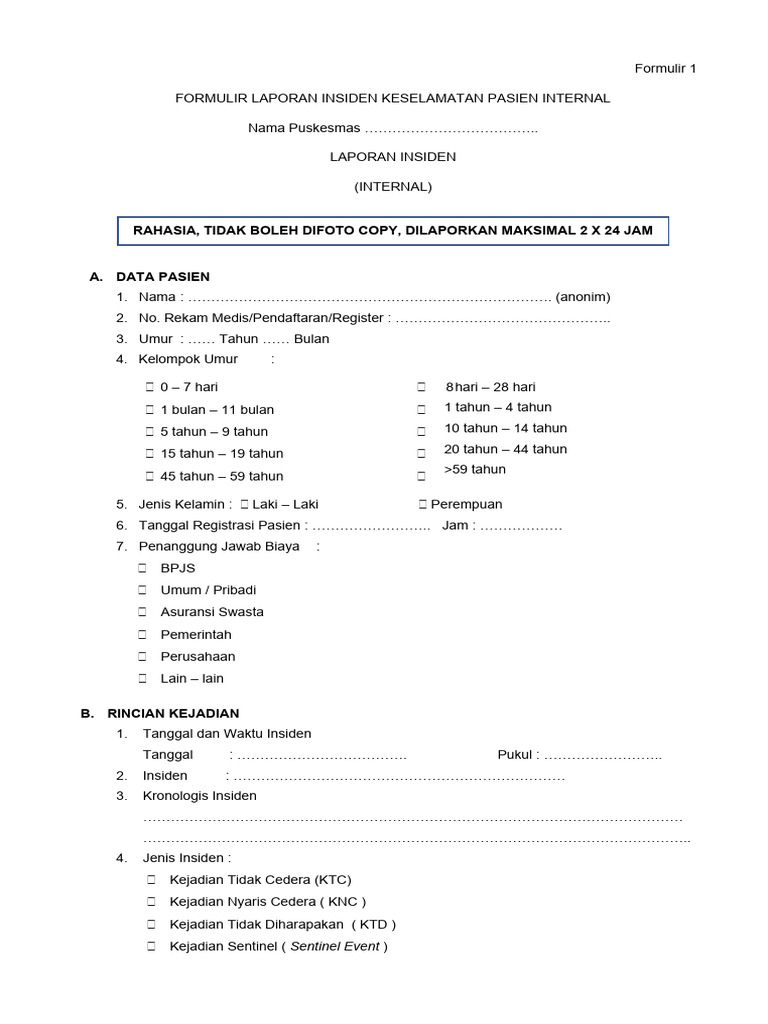 Laporan Insiden Keselamatan Pasien | PDF