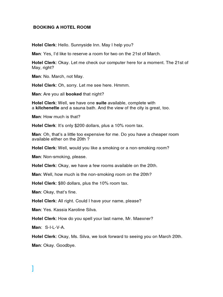 Hotel Room Booking Conversation | PDF