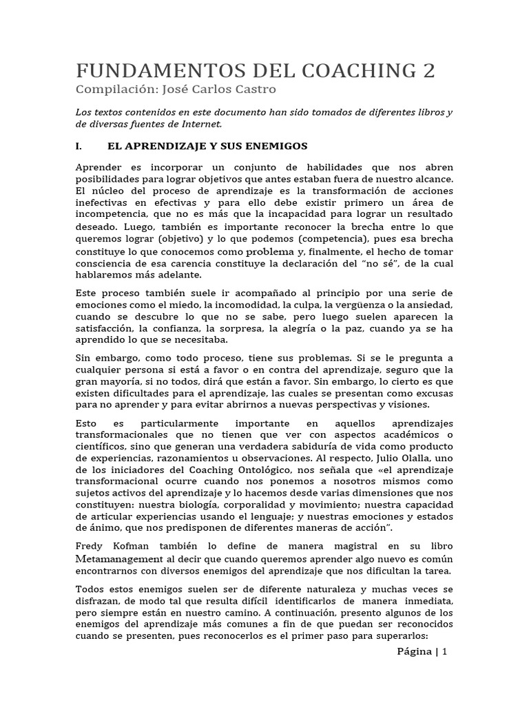S1 LO T2 Fundamentos Del Coaching 2 | PDF | Aprendizaje | Pensamiento