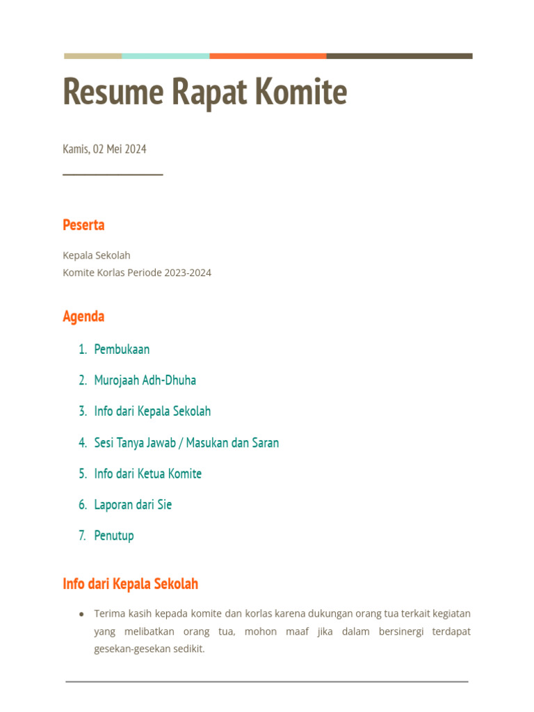 Resume Rapat Komite 2 Mei 2024 | PDF