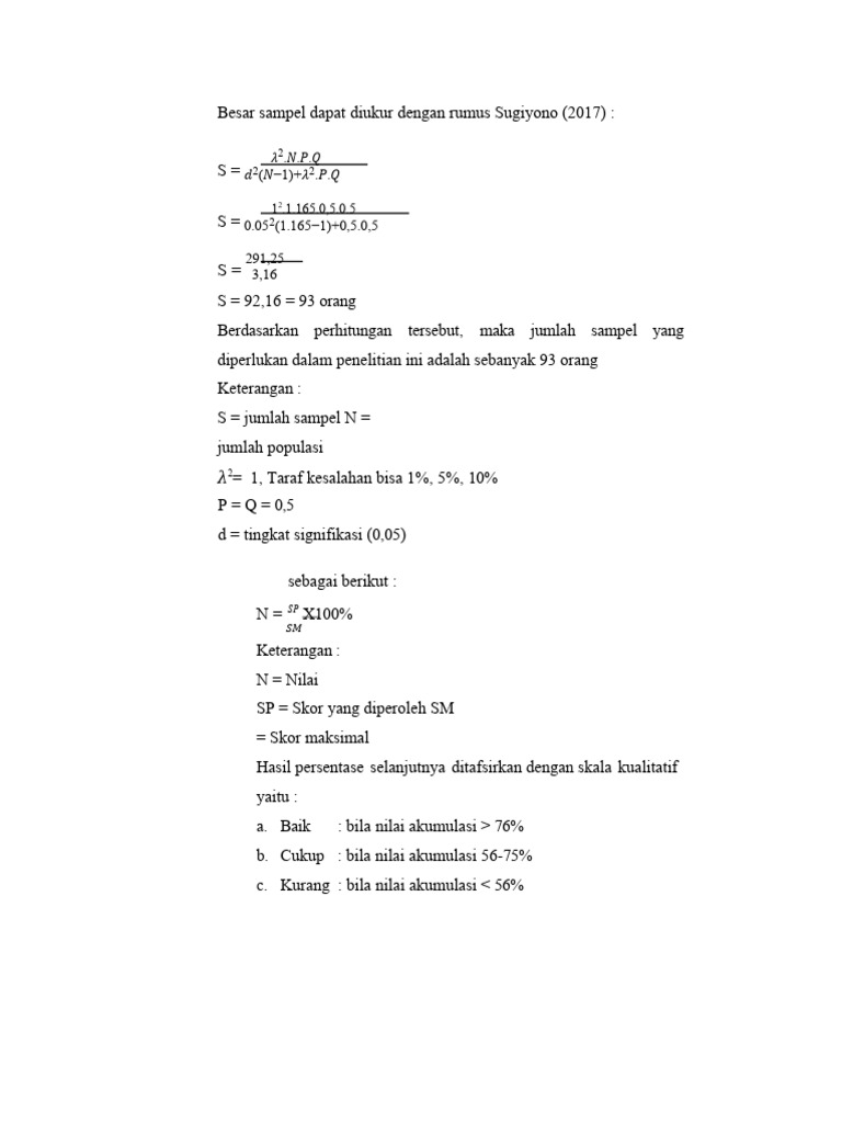 Besar Sampel Dapat Diukur Dengan Rumus Sugiyono | PDF
