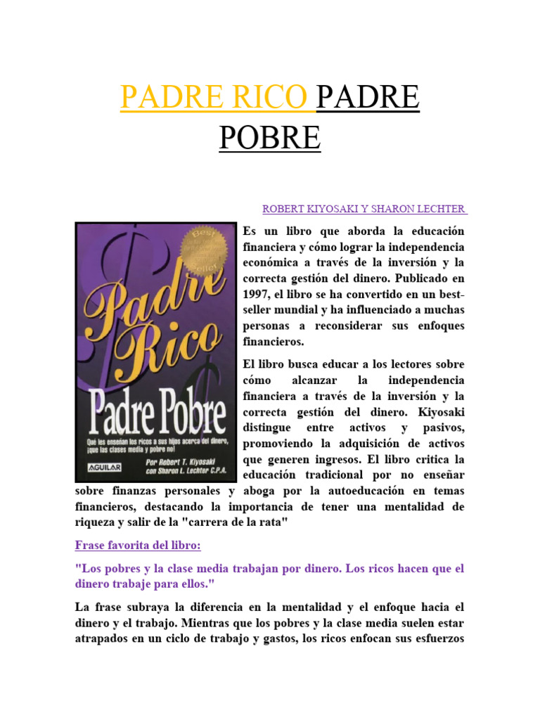 PADRE RICO PADRE POBRE | PDF