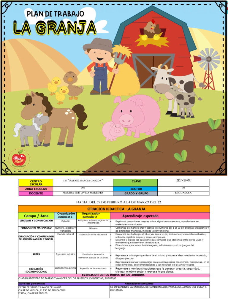 Plan de Trabajo La Granja | PDF | Evaluación | Aprendizaje