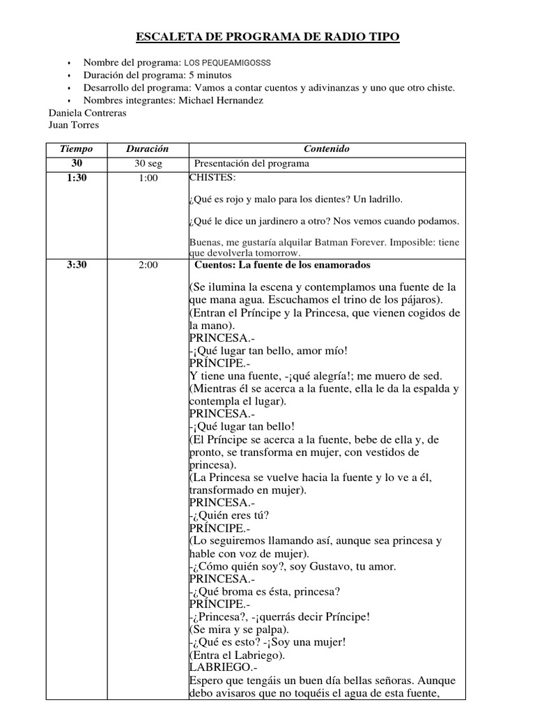 Escaleta Programa Radio Tipo | PDF | Amor