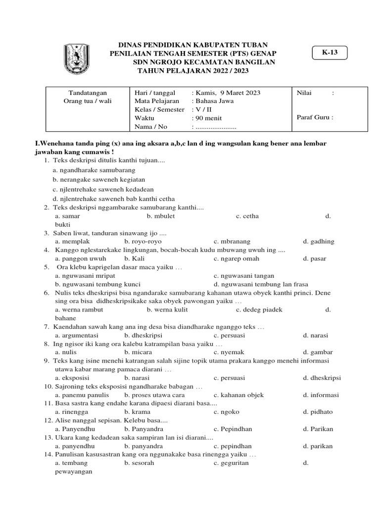 Pts 2 Bahasa Jawa Kelas 5 Pdf
