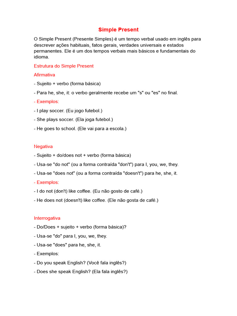 Simple Present 1 | PDF | Assunto (gramática) | Sintaxe