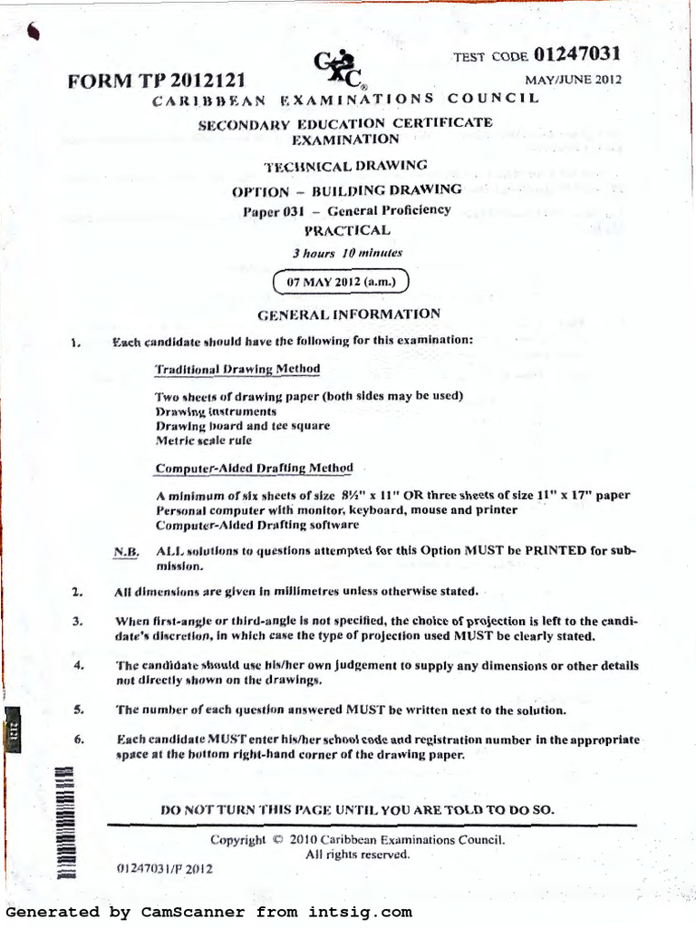 Csec Technical Drawing June 2012 Paper 3 | PDF | Door | Drawing