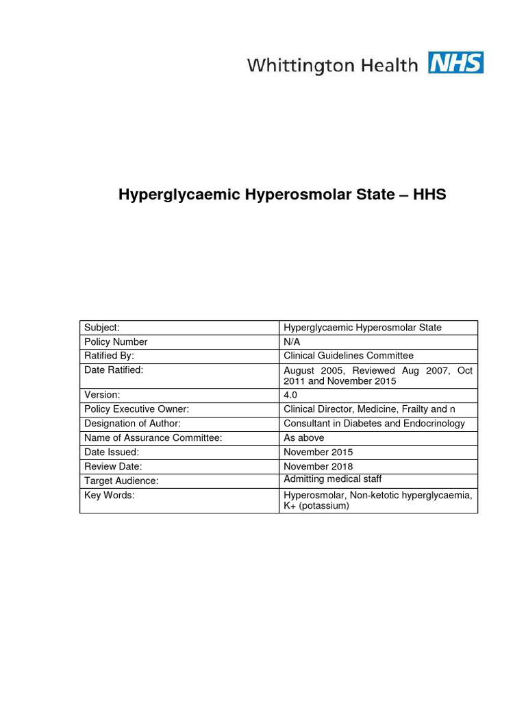Hyperglycaemic Hyperosmolar State - HHS Nov15 | PDF | Causes Of Death ...