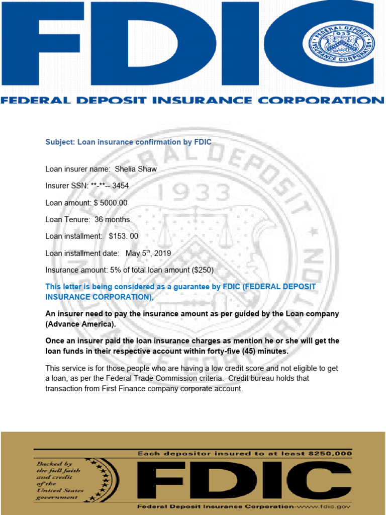 FDIC Loan Insurance Confirmation Guide | PDF | Insurance | Federal ...