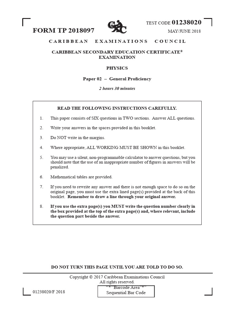 Csec Physics P2 2018 Pdf Transformer Atoms