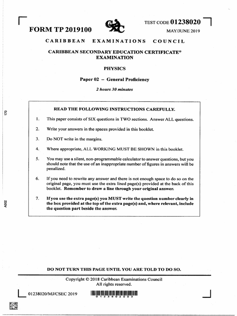 Csec Physics P2 2019 Pdf