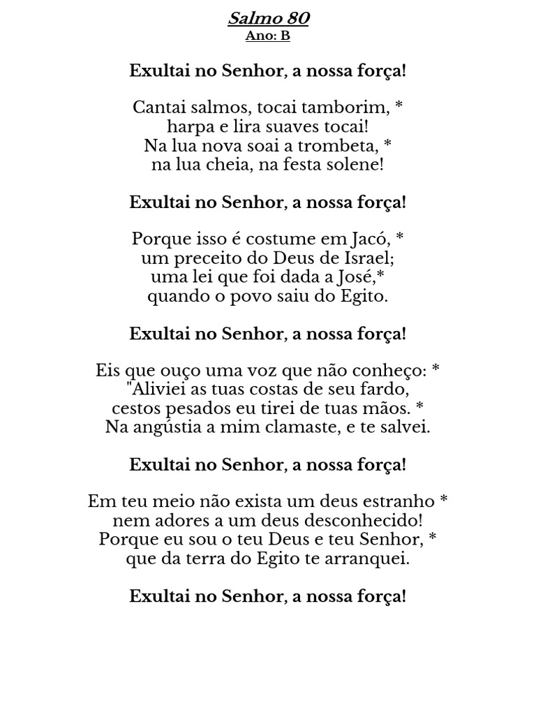 Salmo 80 Exultai No Senhor, A Nossa Força - ANO B | PDF