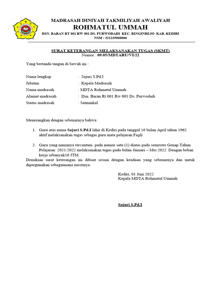 Format SKBK Dan SKMT 1 | PDF