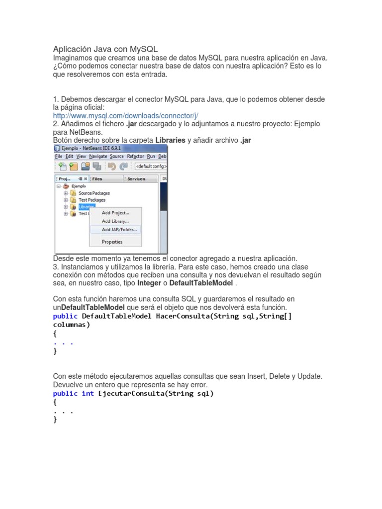 Conectando Una Aplicación Java A Una Base De Datos Mysql Pdf Java