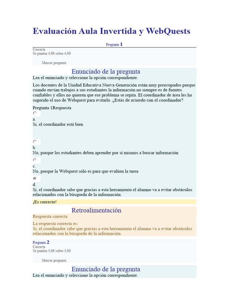 Evaluación Aula Invertida y WebQuests | PDF | Evaluación | Comunicación ...