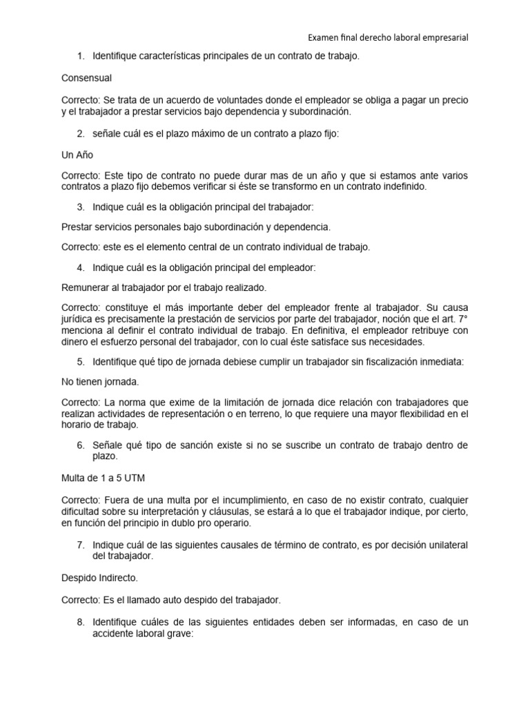 Examen Final Derecho Laboral Empresarial | PDF | Derecho laboral | Justicia